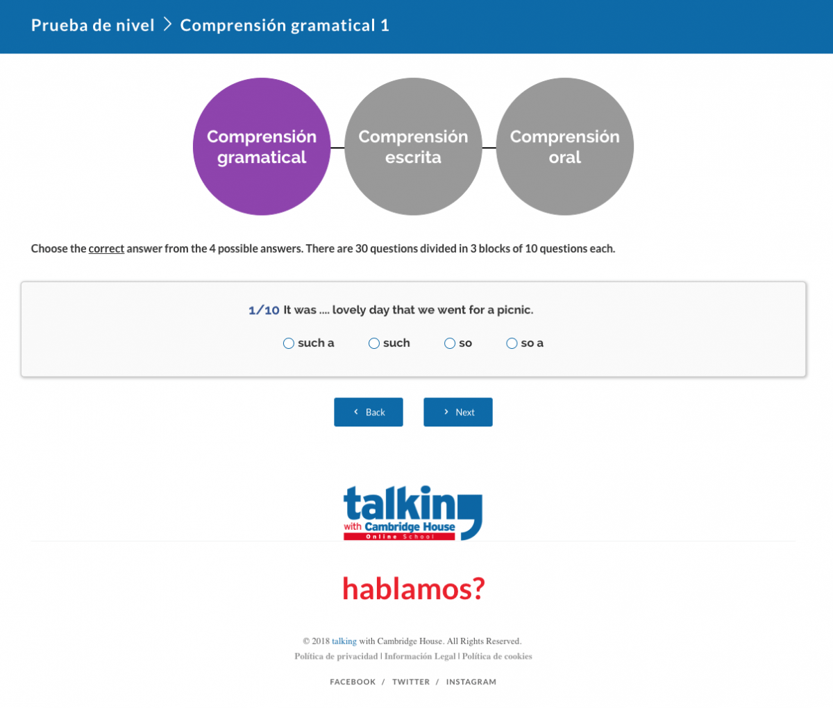 Prueba de inglés Online Gratis - Talking with Cambridge